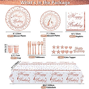 229 Pack Rose Gold & White Party Supplies Rose Gold Birthday Party Decorations Happy Birthday Dinnerware Set Rose Gold Paper Plates, Balloons, Tableclothes, Banner, Garland, Napkin, Cups Serves 20