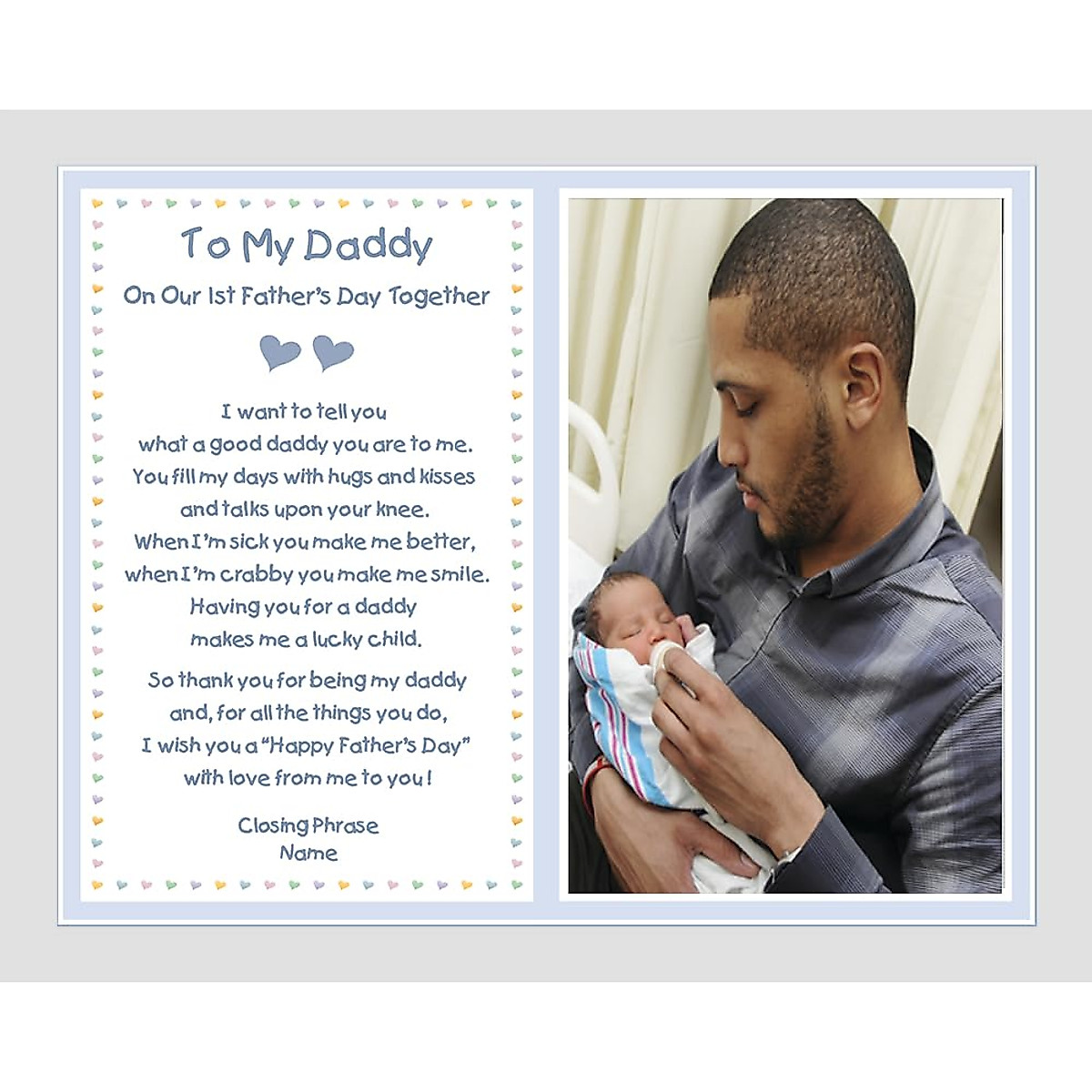 1st Father's Day Together from Son to Daddy, Gift from New Baby Boy, Add Name and Photo to 8X10 Inch Custom Print