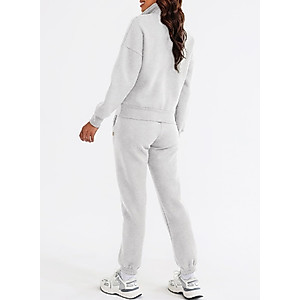Herseas Fall 2 Piece Teacher Outfits for Women White Casual Sweatsuits Half Zip Pullover with Jogger Comfy Set Fashion Leisure Suits X-Large 16 18