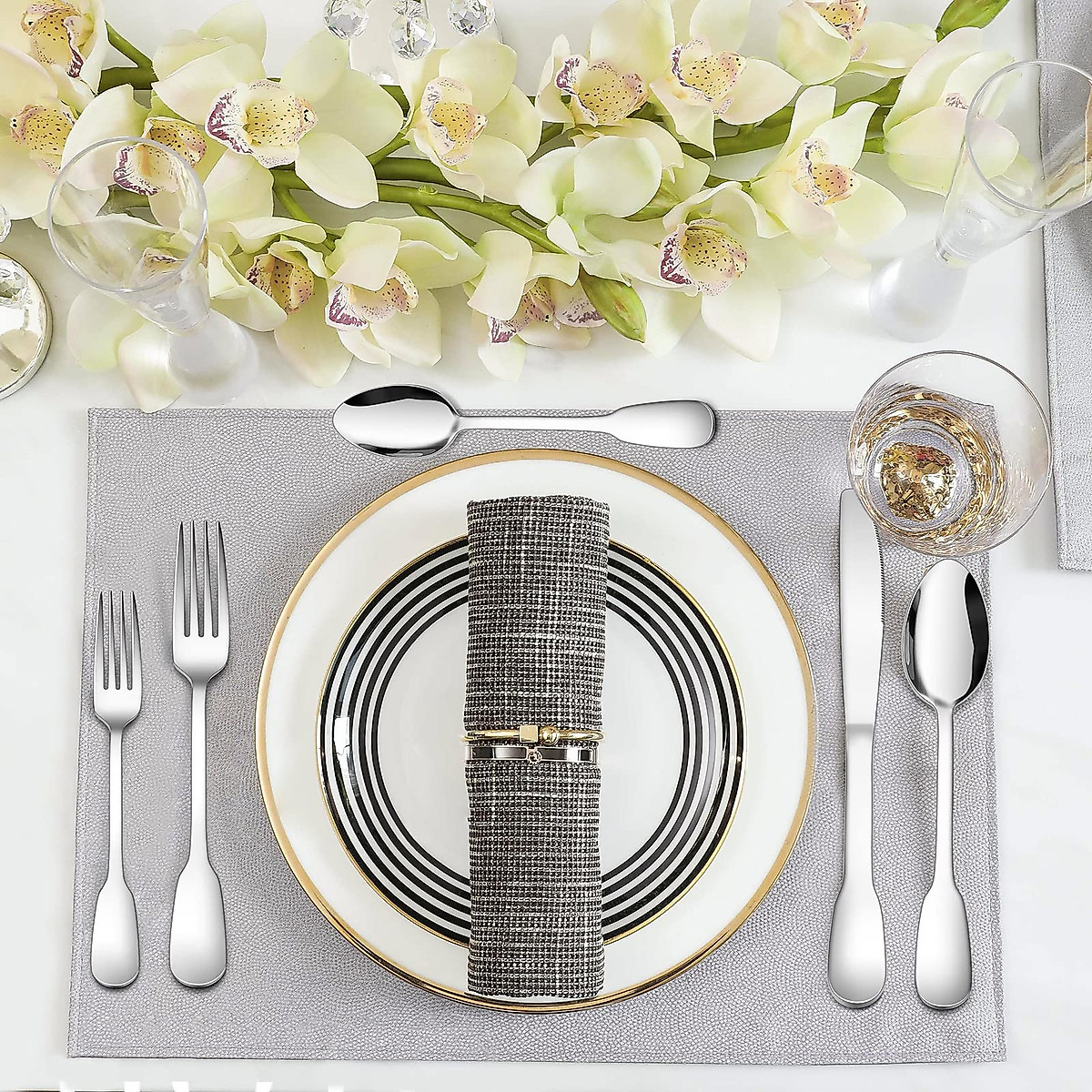 18/10 Silverware Set, E-far 40-Piece Stainless Steel Flatware Cutlery Set Service for 8, Metal Tableware Eating Utensil Sets for Home/Restaurant/Wedding, Elegant & Classic Style - Dishwasher Safe