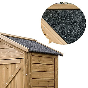 Outdoor Storage Shed, Wood Shed with 2 Shelves Inside and Folding Workstation, Storage Buildings and Sheds with Adjustable Legs and Tilted Asphalt Roof, Utility and Tool Storage for Garden, Backyard