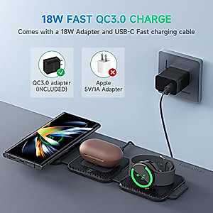 Wireless Charger for Samsung,RELAXYO Foldable 3 in 1 Fast Wireless Charging Pad Travel Station Compatible with Z Fold4/Flip/S23 Ultra/S22+/S21/S20/Note 20/10,Galaxy Watch 5 Pro/4/3/Active/LTE,Buds+