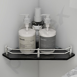 Plantex Premium Diamond Black Glass Corner Shelf for Bathroom/Kitchen Shelf/Bathroom Accessories (9x9 Inches) - Pack of 2