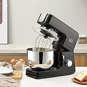HOMCOM 6 Qt Stand Mixer with 6+1P Speed, 600W and Tilt Head, Kitchen Electric Mixer with Stainless Steel Beater, Dough Hook and Whisk for Baking Bread, Cakes and Cookies, Black