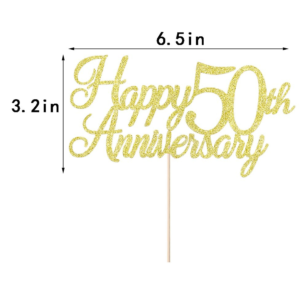 Auteby Happy 50th Anniversary Cake Topper, Gold Glitter 50th Birthday/Wedding Anniversary Party Decoration Supplies (50)