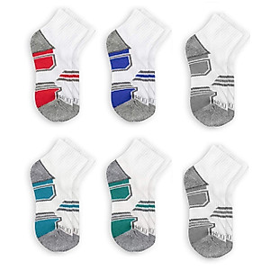 Fruit Of the Loom Boys' Everyday Active Ankle Socks (12 Pack), White, Large