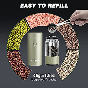 Electric Salt and Pepper Grinder Set - USB Rechargeable, Upgraded Capacity, Automatic One Hand Operation Salt and Pepper Mill Set with Led Light & Adjustable Coarseness Refillable - Sage