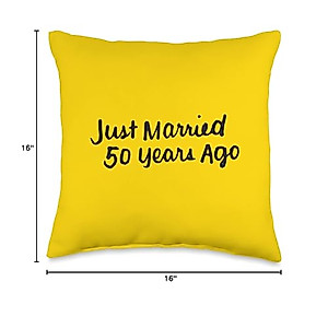 Happy 50th Wedding Golden Anniversary Gifts Store 50th Wedding Anniversary Just Married 50 Years Ago Throw Pillow, 16x16, Multicolor
