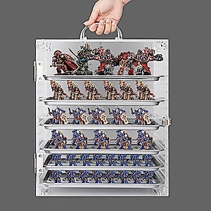 Famard Miniature Carrying Case for Collectibles Miniatures Storage, Clear Acrylic Action Figure Display Case with Protective Door Compatible with Warhammer 40k,DND&More