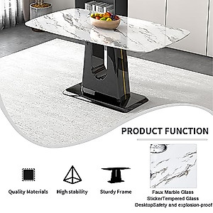 cinkehome Modern Faux Marble Dining Table, 63" Rectangle Kitchen Dinner Table for 4-6, Large Kitchen Dining Room Table with Geometric Frame, Banquet, Meeting