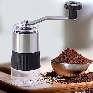 ＫＬＫＣＭＳ Coffee Grinder, Conical Burr Mill, Ceramic Burrs, Coffee Beans Mill Hand Crank Coffee Mill Manual Grinder for Outdoor Camping Travel, Silver