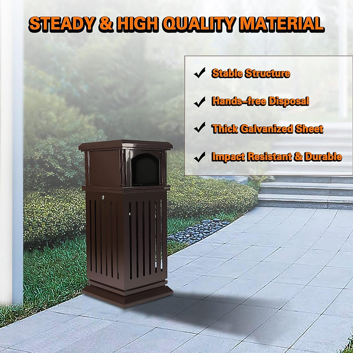 40L Outdoor Trash Can Commercial Garbage Enclosure with Locking Lid, Installation-Free, Galvanized Sheet (Black) 35.4 x 15.7 x 15.7 in