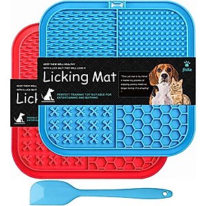 Licking Mat for Dogs & Cats 2 Pack, Slow Feeder Lick Pat with Non-Slip Design, Feeding Mat Anxiety Relief with Suction Cups for Butter Food Yogurt Peanut, Pets Bathing Grooming Training Calming Mat