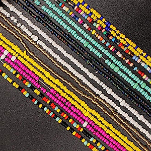 9 Pieces Tiny Seed Beaded Bracelet Boho Hawaiian White Rainbow Adjustable Colorful Bracelet for Women Girls Summer Handmade Turquoise Beach Beads Jewelry