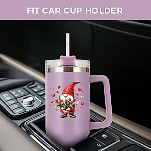 LB LEOBON 40 ounce insulated cup with handle, double-layer vacuum stainless steel material, equipped with straw, can keep warm or maintain cold drinks Gnome Love Bouquet P Fragrant taro purple