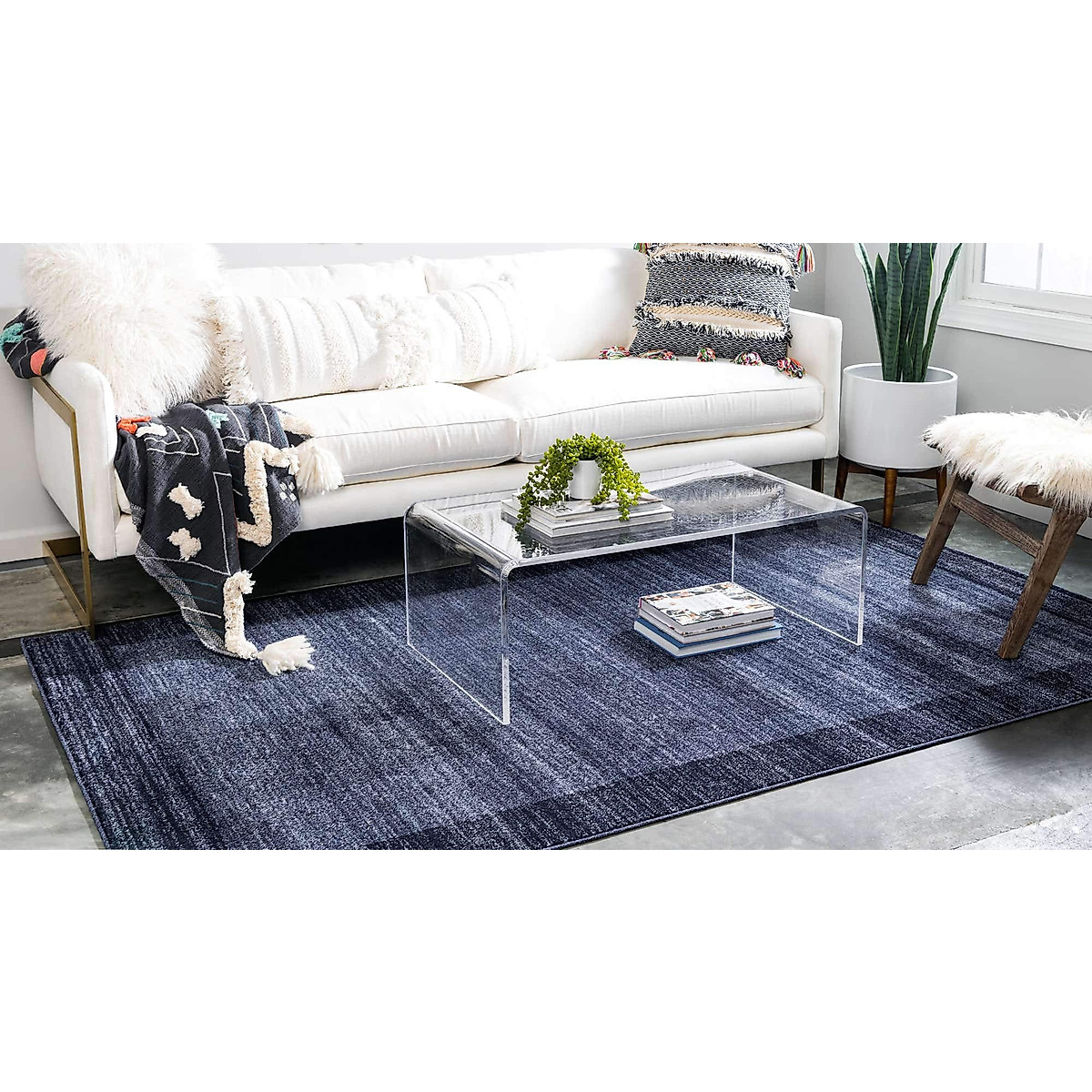 Unique Loom Del Mar Collection Area Rug - Abigail (5' 3" x 8' Rectangle, Navy Blue/ Blue)