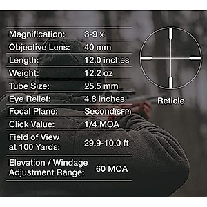 Edenberg 3-9x401-inch Tube Rifle Scope for Hunting and Tactical Shooting 100% Waterproof Fogproof Shockproof Construction with Wide Filed of View