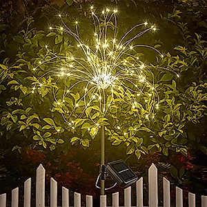 VILLTAK Firework Solar Lights, Outdoor Chandelier, 180 LED Starburst Lights, 8 Modes Solar Chandelier, DIY Decorative Garden Fireworks Lamp for Gazebo Christmas Party, Warm White, Large