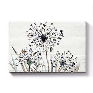 SUMGAR Dandelion Wall Art Grey Rustic Bathroom Decor Gray Beige Flower Pictures Botanical Artwork Watercolor Nature Plant Framed Canvas Prints for Farmhouse Bedroom Living Room Kitchen 16" x 24"