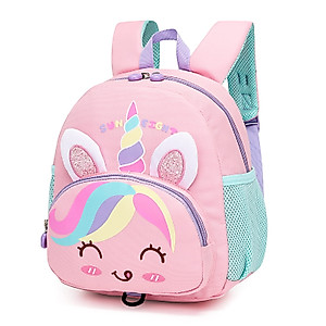 Mini Toddler Backpack for Girls Kids Backpack for Perschool with Toddler Harness Leashes 3D Cartoon Unicorn Kindergarten Schoolbag for Little Girl Boy Ages 12M+