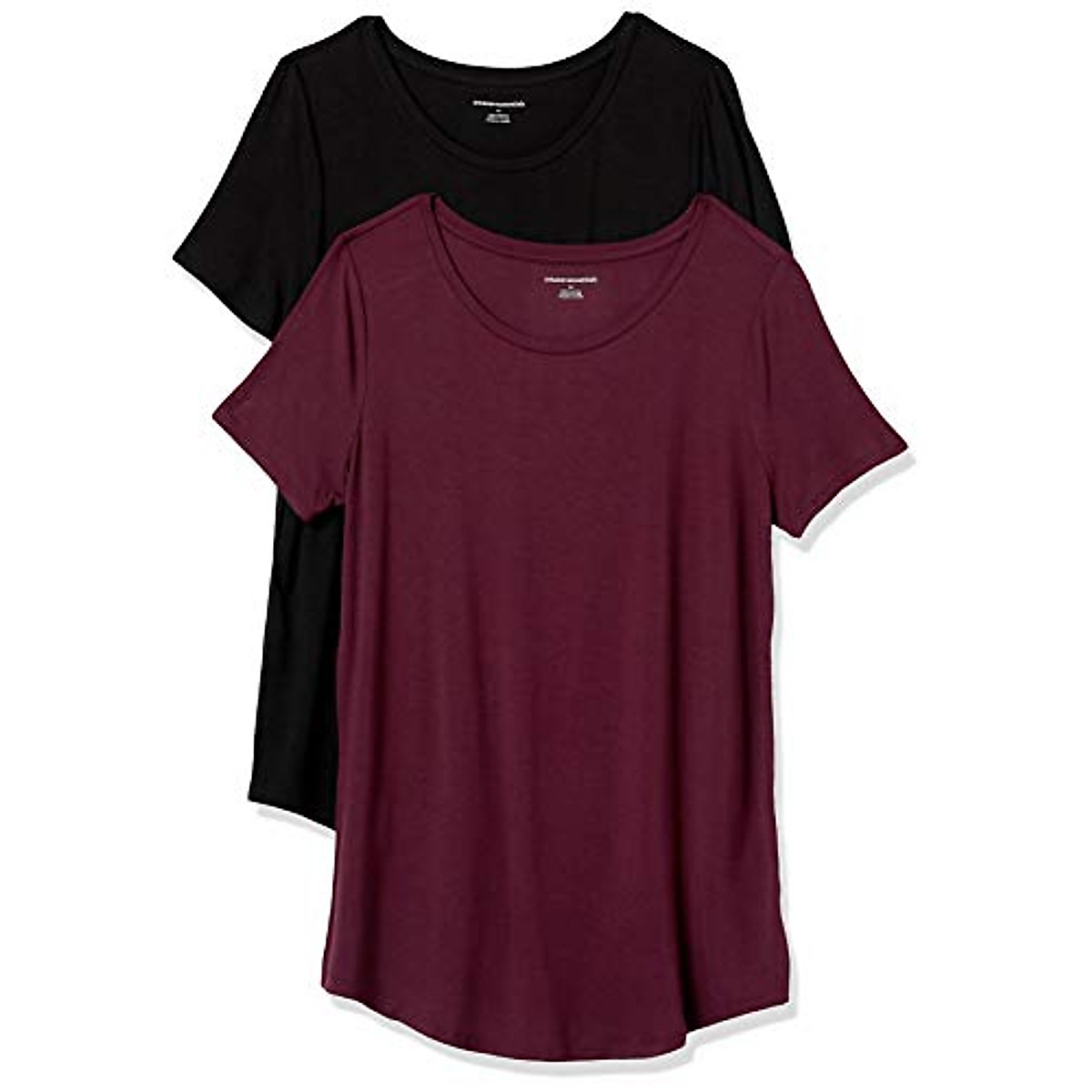 Amazon Essentials Women's Short-Sleeve Scoopneck Tunic, Pack of 2, Black/Burgundy, Medium
