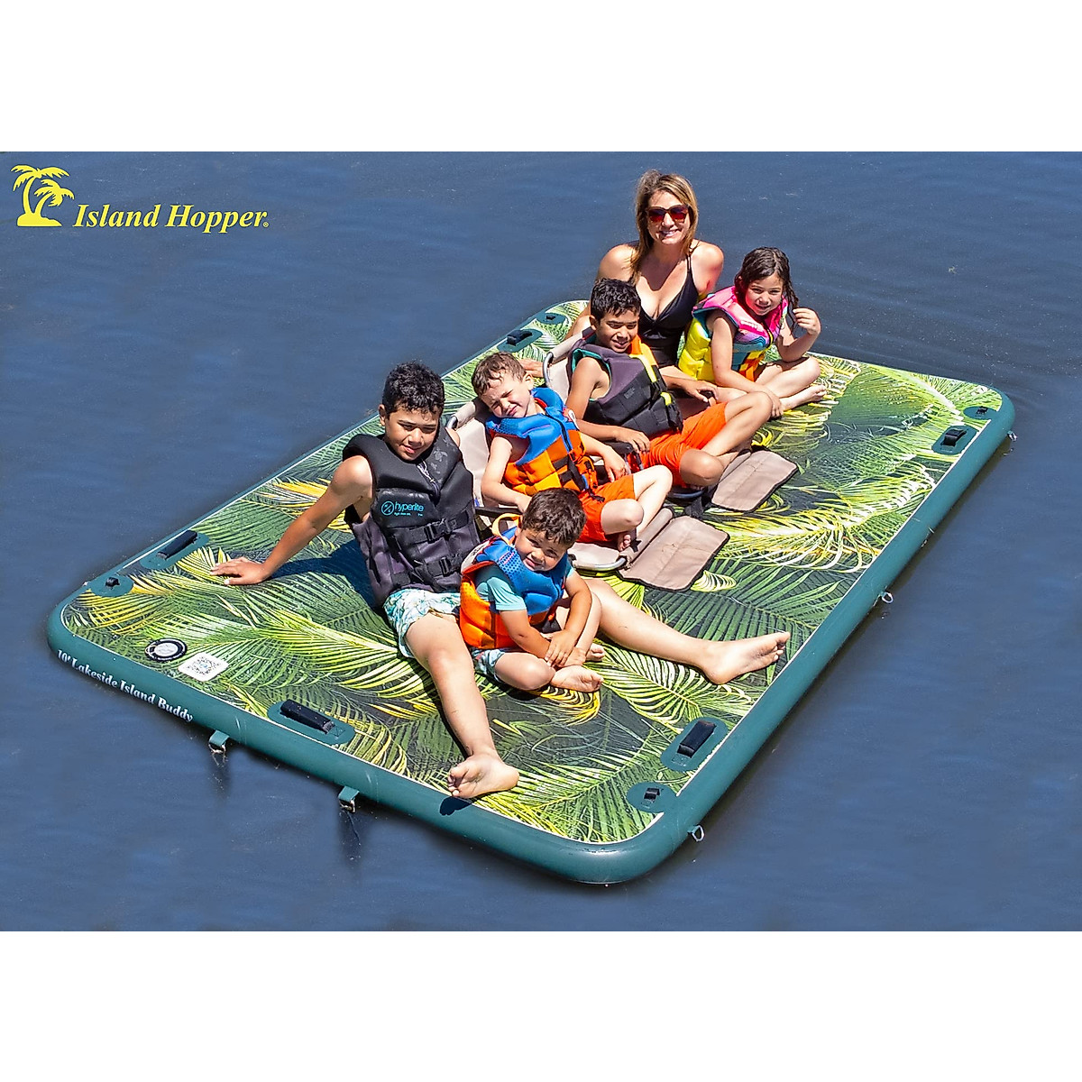 Island Hopper Lakeside Tropical Graphics Series 10ft x 6ft inflatable water platform floating dock & bouncer slide (Platform Only)