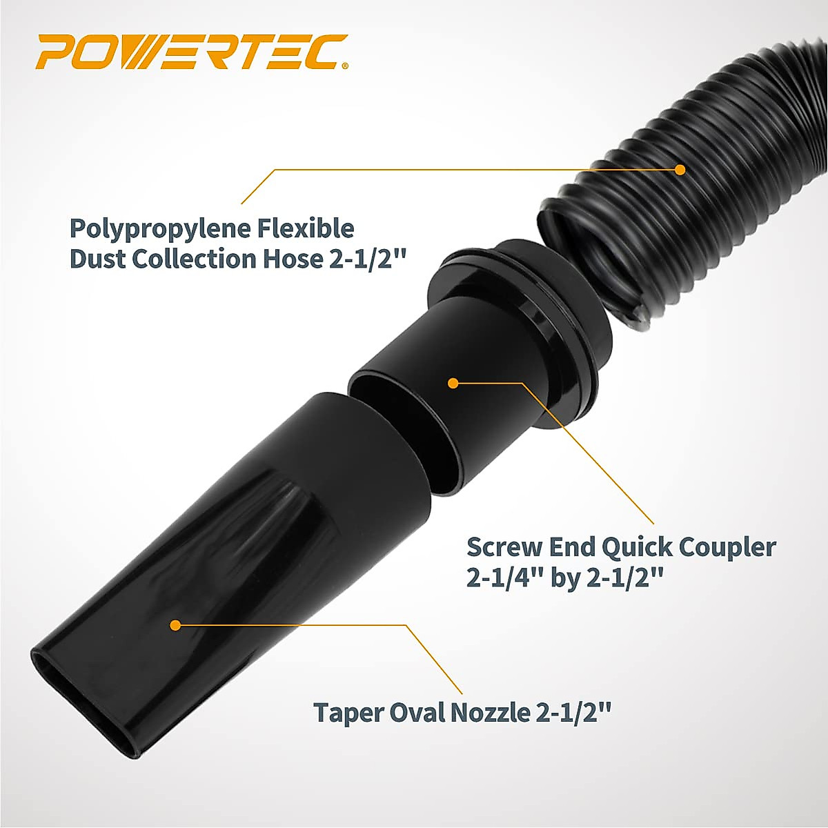 POWERTEC 70208 Dust Collection Flexible Hose Kit, 2-1/4" , Black