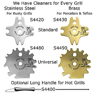 Standard Brass Grill Scraper with Handle, and an Additional Universal Brass Grill Scrapers Combo - Gifts for Men Who Have Everything