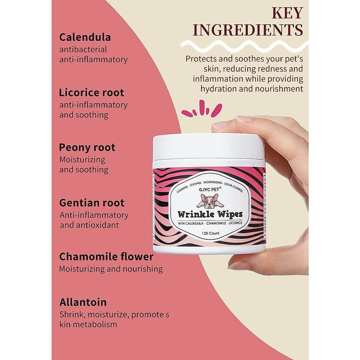 GJYC PET Wrinkle Wipes + Wrinkle Balm for Dogs | Bulldog, French Bulldog, Pug, English Bulldog | Cleans & Soothes Wrinkles, Folds, Tear Stain, Tail Pockets & Paws