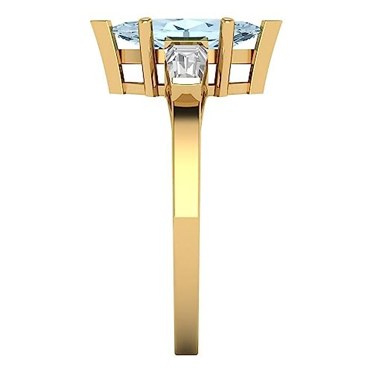 Clara Pucci 2ct Marquise cut 3 stone Solitaire Genuine Natural Aquamarine Engagement Promise Anniversary Bridal Ring 18K Yellow Gold 3.75