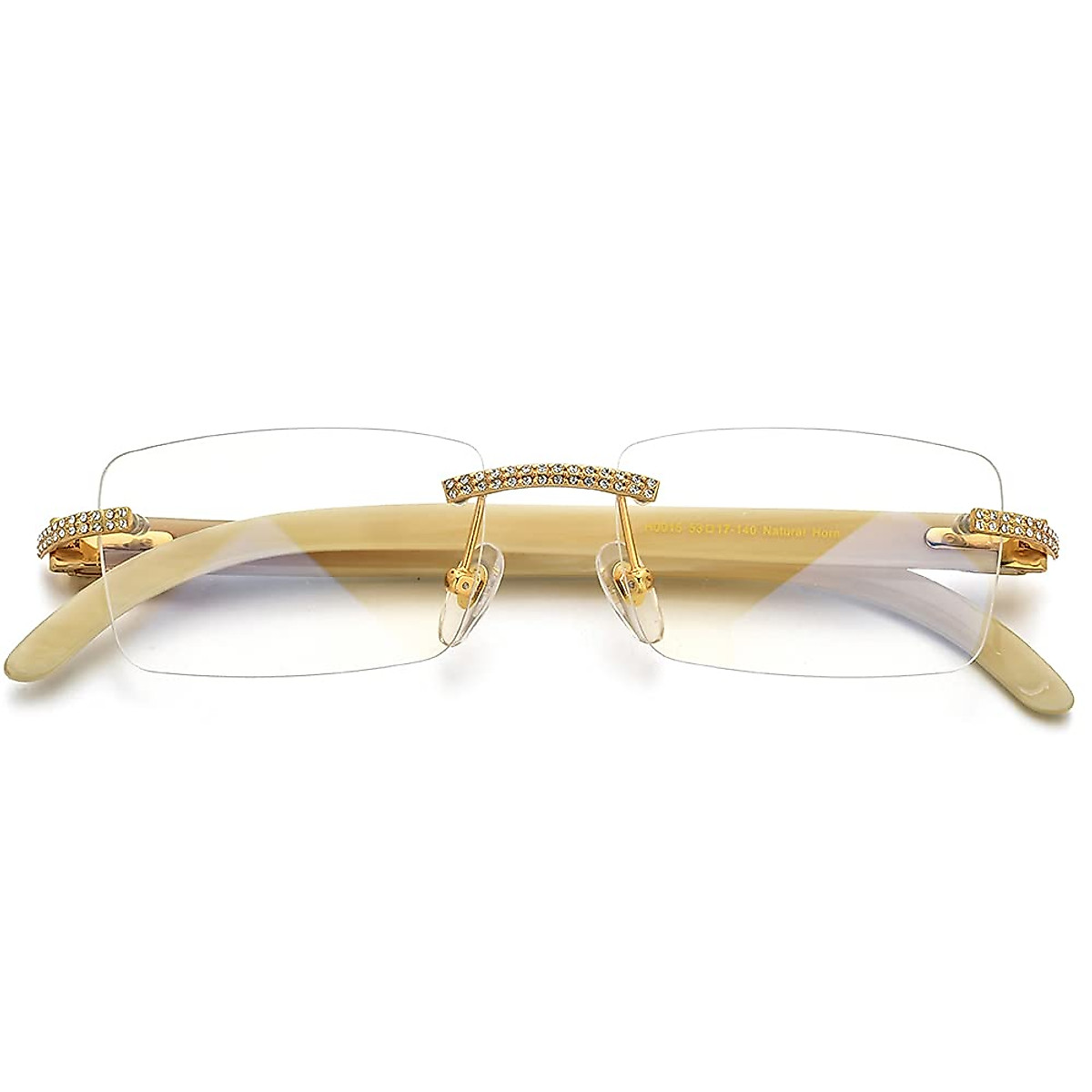 HEPIDEM 100% Really Buffalo Horn Handmade Glasses Rimless Diamonds Eyeglasses 0015 (Diamond White, 53)
