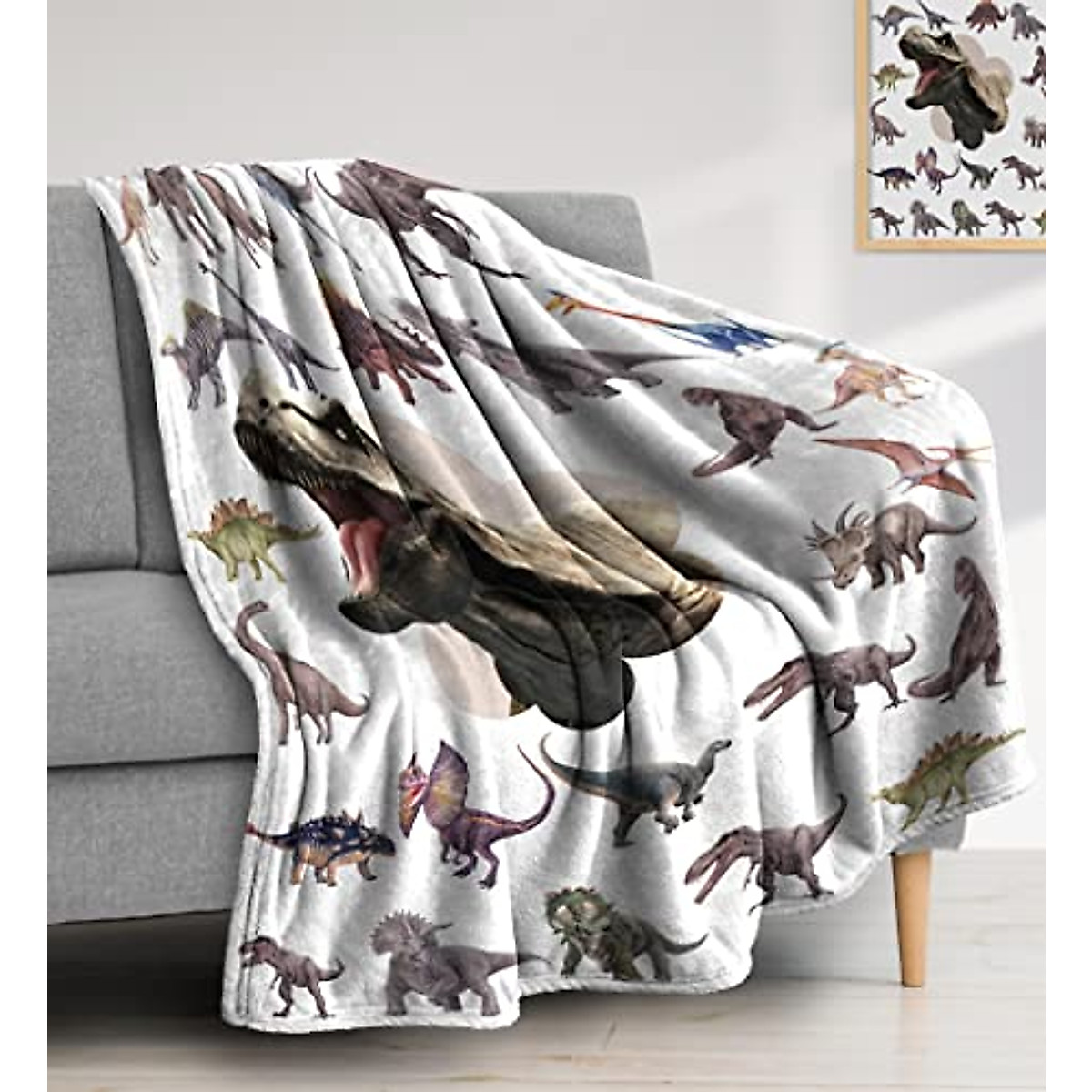 Dinosaur Blanket for Boys，Jurassic World Adults Dino Blanket，Soft Cozy Warm Throw Fleece Blanket for Couch Sofa Bed (Dinosaurs White, 60" L x 50" W)