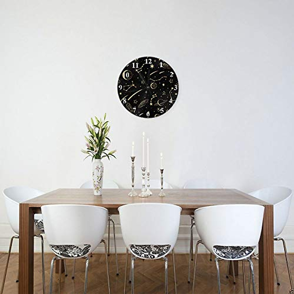 HGOD DESIGNS Space Round Wall Clock,Cosmic Objects On A Dark Background Round Wall Clock Home & Garden Wall Decorative for Bedroom Office School Art(10")