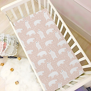 Soft Baby Boy Fitted Crib Sheets for Baby Girl Beige Cute Polar Bears Standard Crib Sheets Portable Mini Bassinets Sheets