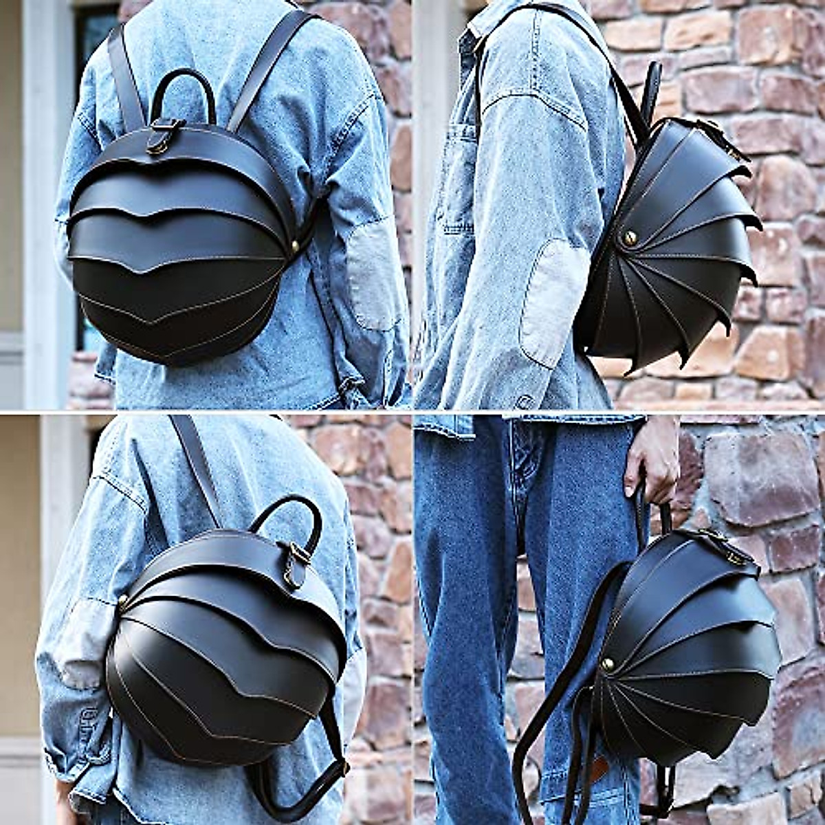 JUGTL Backpack Men's Backpack Crazy Horse Leather Retro Beetle Style Schoolbag Leather Men's Bag Travel Backpack (Oil-waxed Black Tuba)