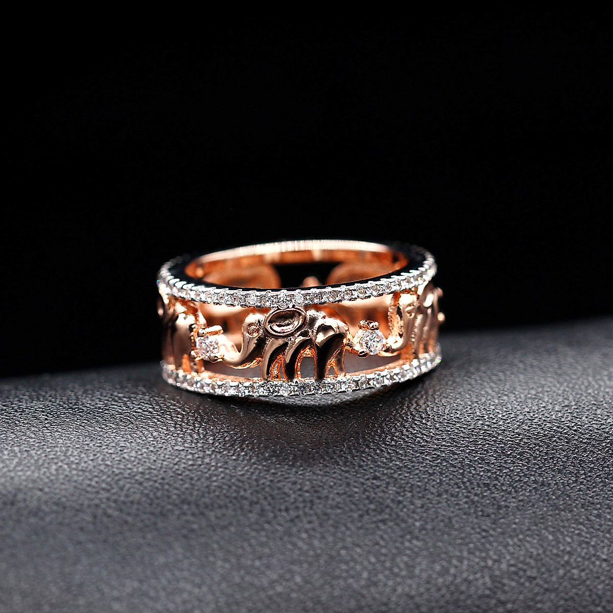 Uloveido Elephant Family Migration Ring Rose Gold Plated Wedding Band Jewelry Present for Women Size 8 RA083