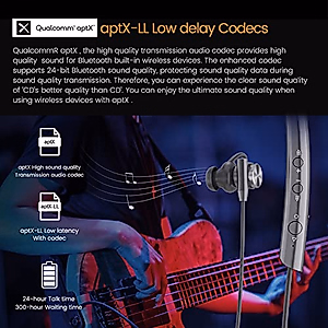 Glazata Wireless Headphones Neckbands with Magnetic Earbuds Sports Earphones aptX & aptX-LL Stereo Wireless Headphones for Workouts 「Grey」