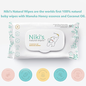 Niki's Natural Baby Wipes | Sensitive Organic Baby Wipes | Made with Manuka Honey and Coconut Oil, No Added Scents | EWG Verified | 248 Wipes (4 Pack x 62 Count Wipes)