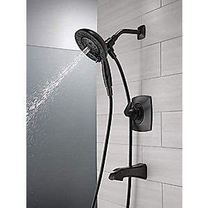 Delta Faucet Vesna 14 Series Single-Handle Shower Trim Kit with 5-Spray H2Okinetic In2ition Dual Hand Held Shower Head with Hose, Matte Black 144789-BL-I (Valve Included)
