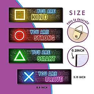 Neon Gaming Wall Decor Set of 4 - Boys Room Decorations for Bedroom, Neon Gaming Art Print Game Plaque Wall Art Decorations Perfect Teenager Gift for Kids Room Decoration（MC12）