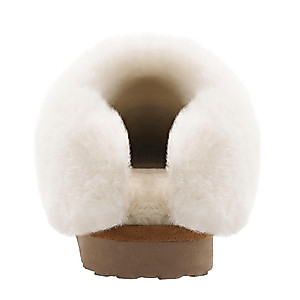 Litfun Fuzzy House Slippers for Women Fluffy Memory Foam Suede Slippers with Faux Fur Collar Indoor Outdoor, Brown 40/41 (Size 7.5-8)
