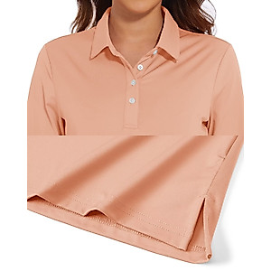 KEFITEVD Athletic Shirts Women Golf Polo Shirts Long Sleeve Collared Shirt UPF 50+ Quick Dry Sun Shirt Outdoor Performance Rashguard for Women Apricot