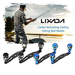 Lixada Carbon Fiber Fishing Reel Handle Baitcasting Trolling Reel Rocker Left Right Fishing Reel Crank Accessory (Black, with Converter)