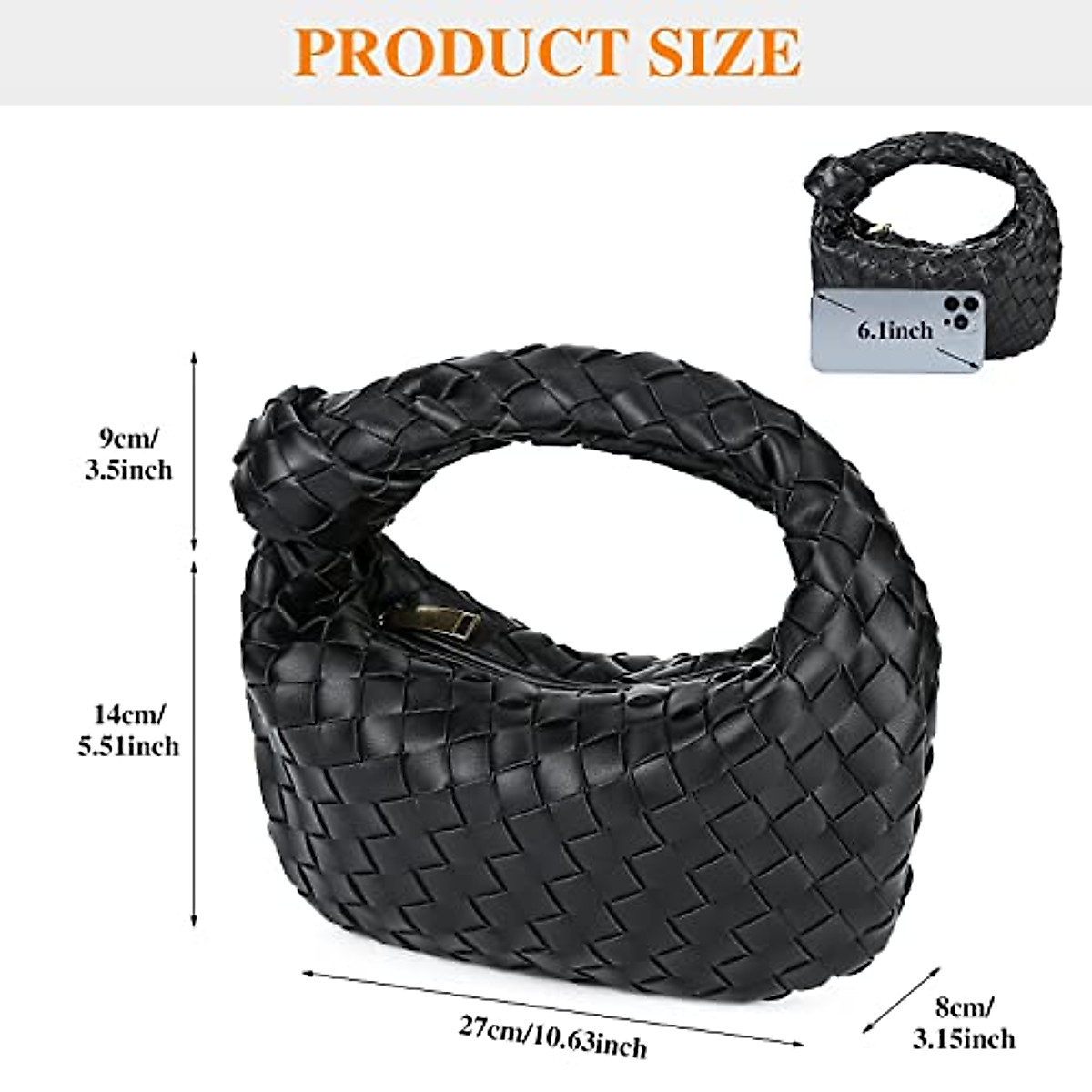 Selighting Knotted Woven Handbags for Women Faux Leather Hobo Shoulder Bag Handmade Designer Clutch Purse Dumpling Pouch Bag Black