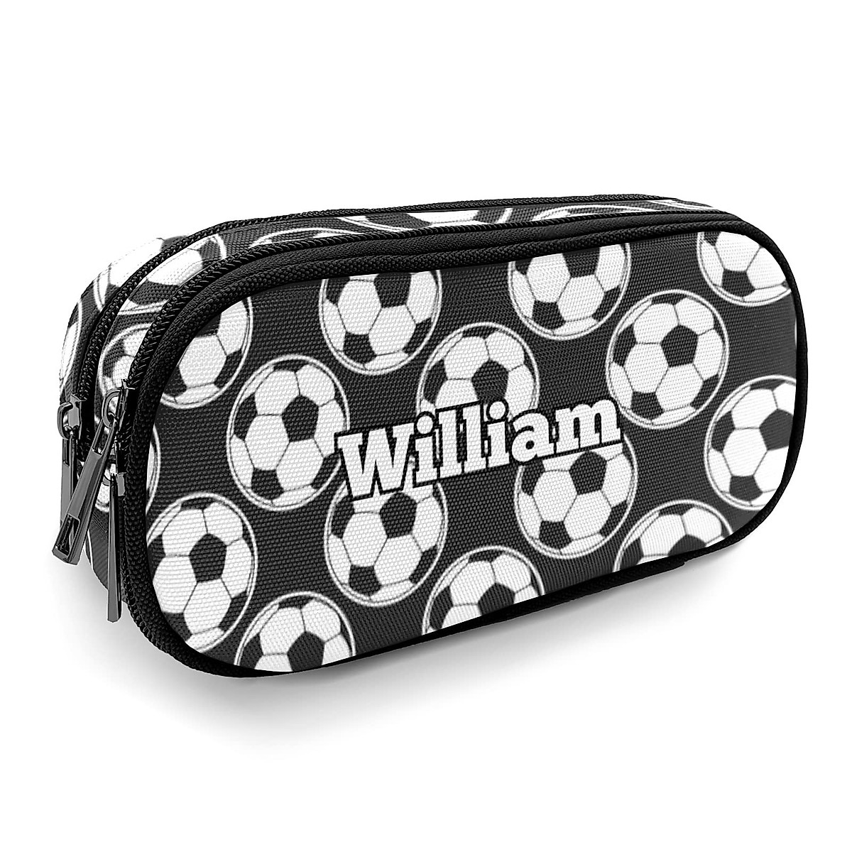 Cartoon Soccer Pattern Personalized Large Capacity Pencil Case Bag Box, Custom Zipper Pencil Pouch Cosmetic for School Office Girl Boy