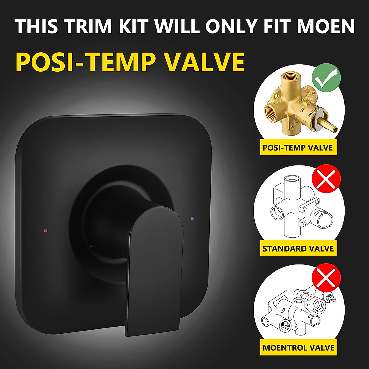 Replacement for Moen T2471BL Genta LX Posi-Temp Valve Trim Kit, Matte Black