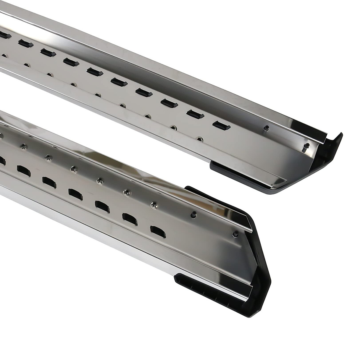 IKON MOTORSPORTS, Running Boards Compatible With 2015-2023 Ford F150 SuperCrew Cab, V Style Silver Steel Side Step Bar Nerf Bar