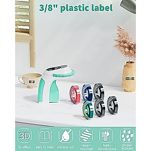 LabelCreate Embossing Label Maker Machine with Tapes, 3D Embosser Protable Handheld Label Machine, E975 Embosser Label Maker with 6 Rolls Embossing Label Tapes -Green