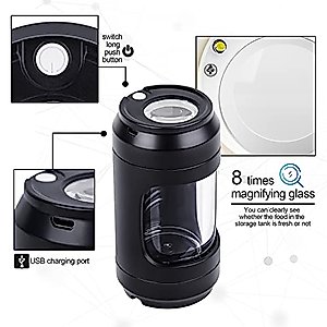 METSHOW Light-Up LED Transparent Seal Storage Jar，Magnifying Viewing Glass Airtight Jar with Grinder ，8 x Magnification Glass(Black)