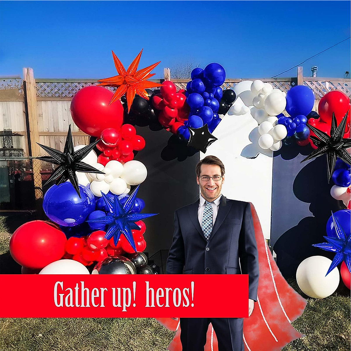 Blue Red Black white Balloon Garland Arch Kit 140PCS with Large Starburst mylar balloons for Spider Theme boy birthday Party Man Superhero inspired decorations